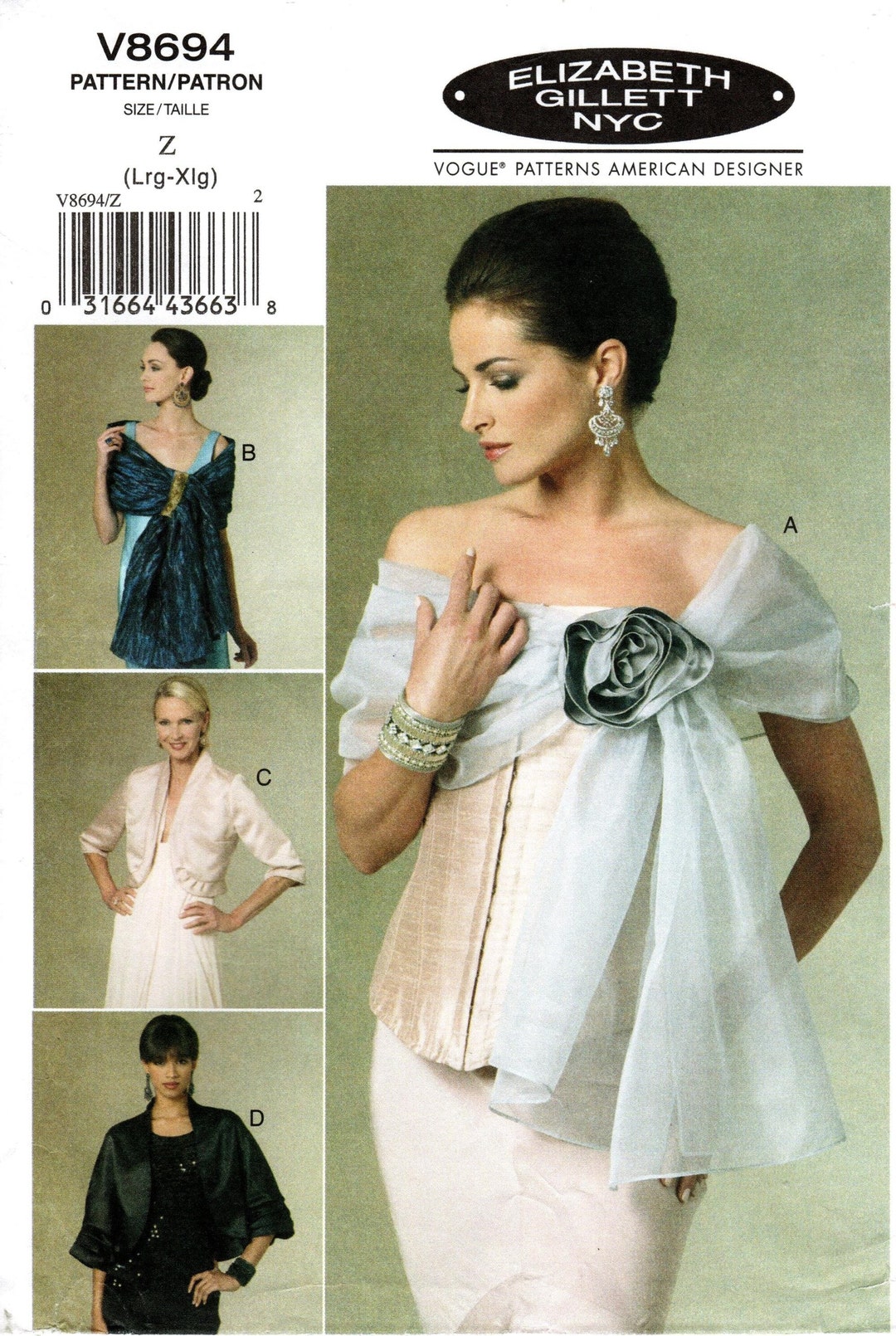 Vogue 8694 Sewing Pattern: Elizabeth Gillett Evening Wrap & Jacket, Lrg/xlg - Etsy