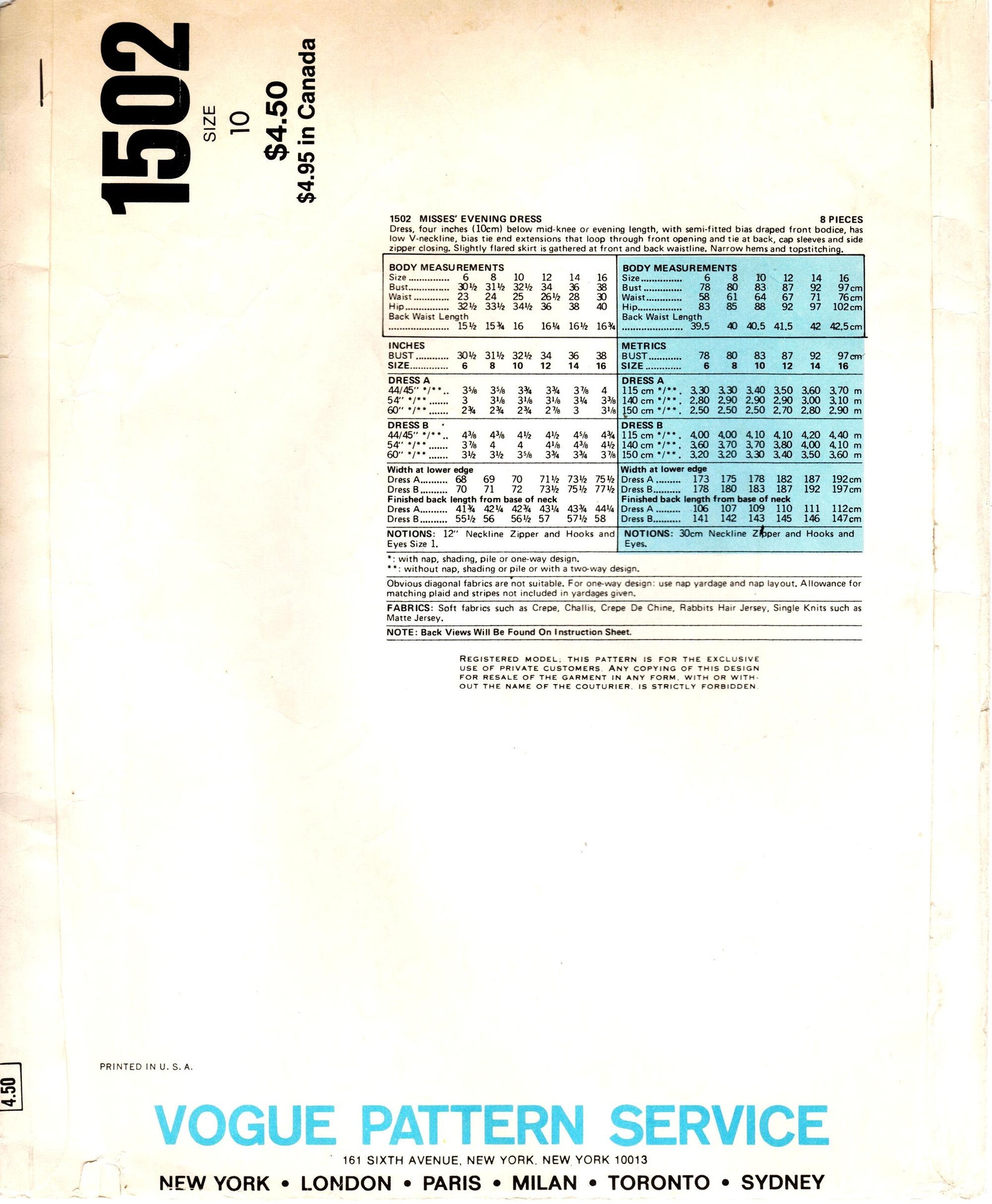 Sz 10 Vogue Pattern 1502 by CHRISTIAN AUJARD Misses' V-neck, Draped ...