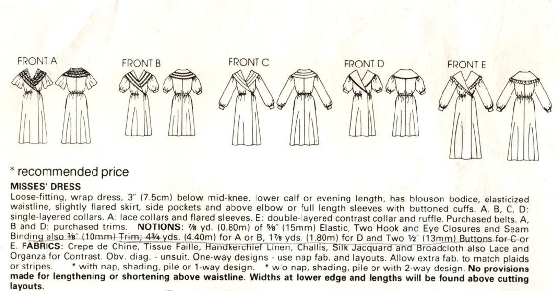Vintage Vogue 1131 Sewing Pattern: Misses' Wrap Dress, Size 10 - Etsy