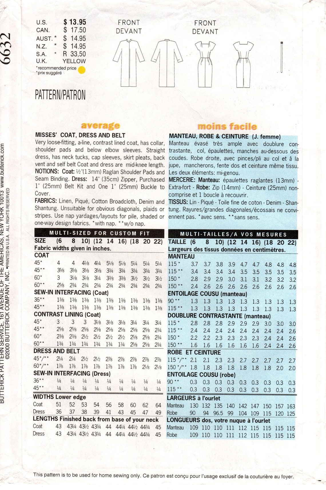 Sz 6/8/10 Butterick Retro Pattern 6632 1956 Vintage Style | Etsy