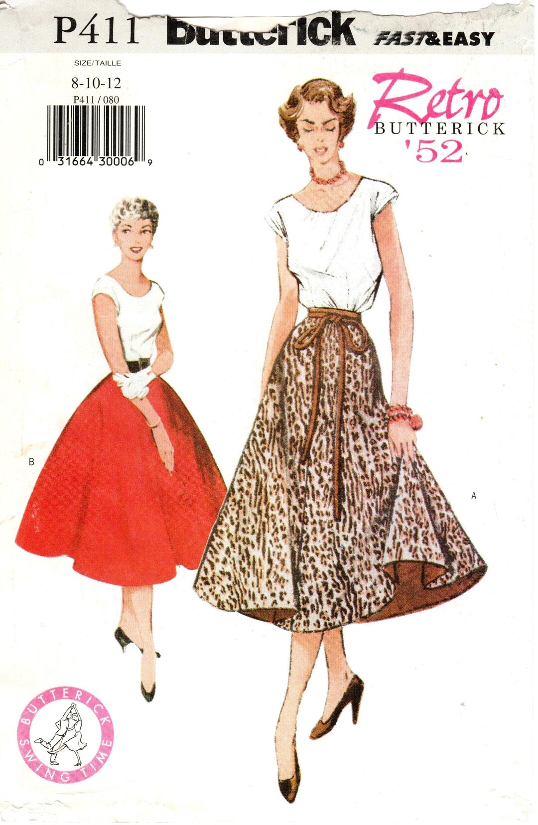 Butterick Sewing Pattern P411; Misses' Cap Sleeve Top & Flared Circle ...