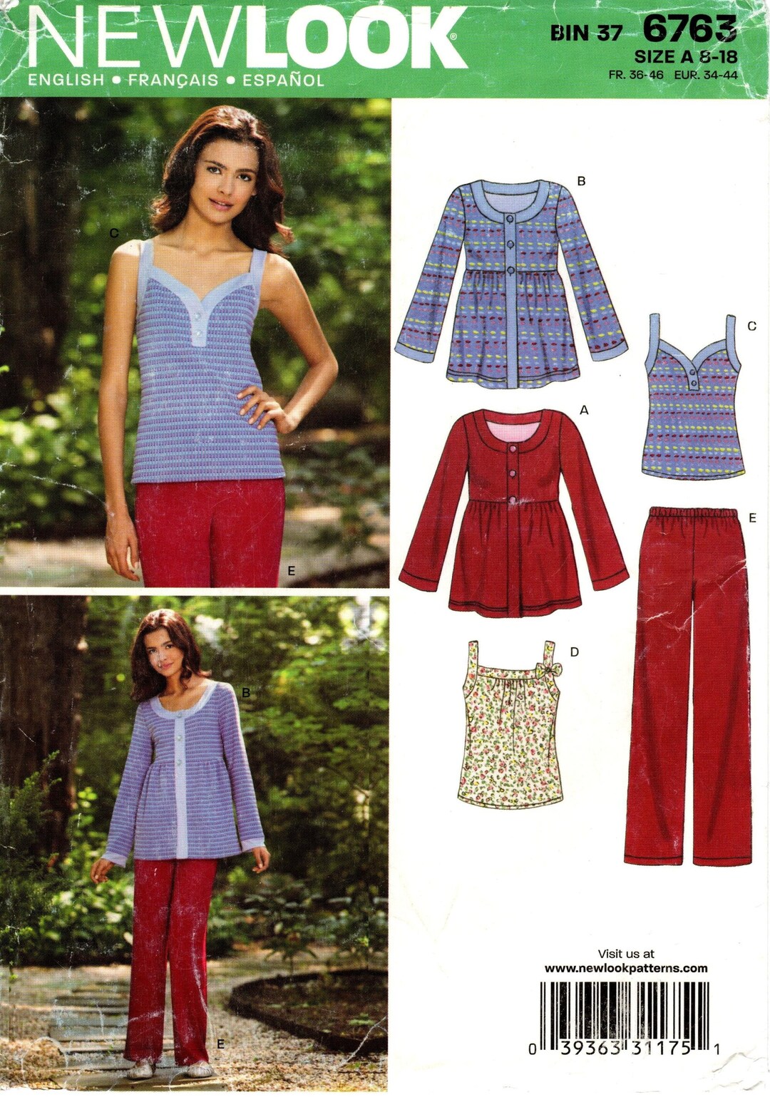 Sz 8 Thru 18 New Look Pattern 6763 Misses' Banded Neckline, Fitted Tank ...