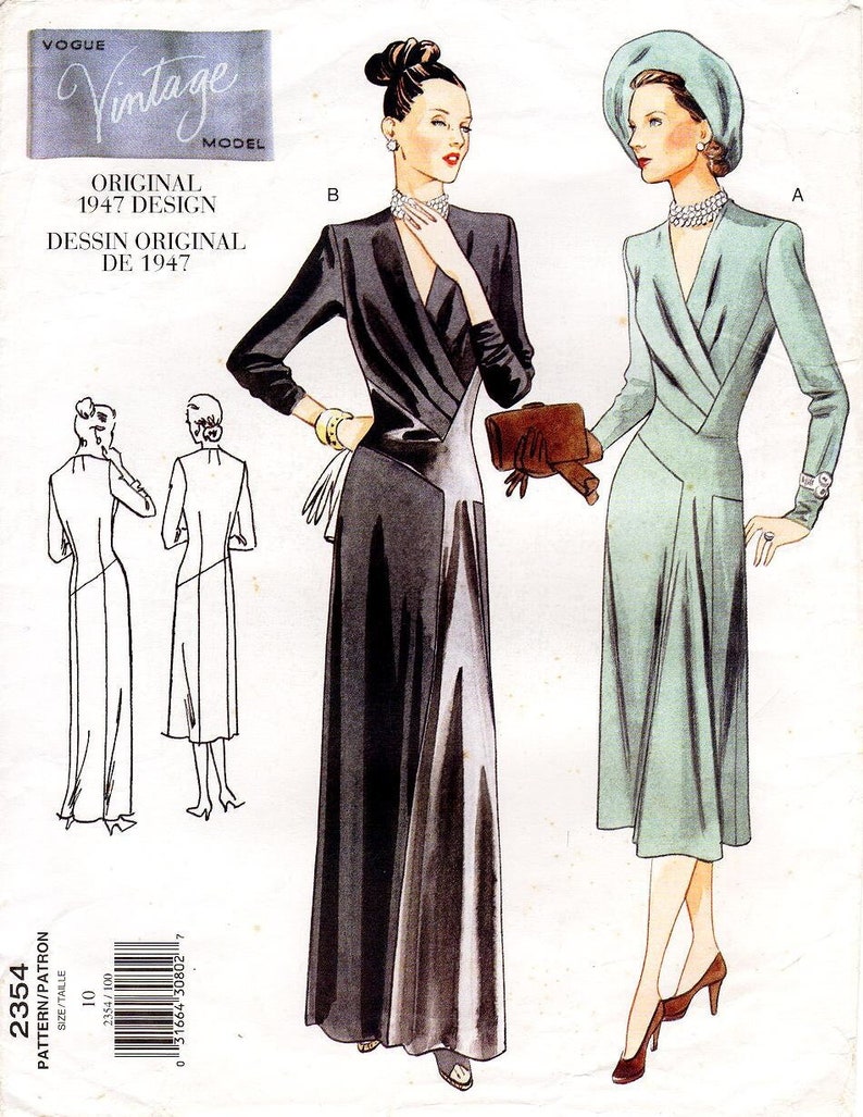 Vogue 1947 Dress Sewing Pattern: Surplice Drape, Size 10 or 18 - Etsy