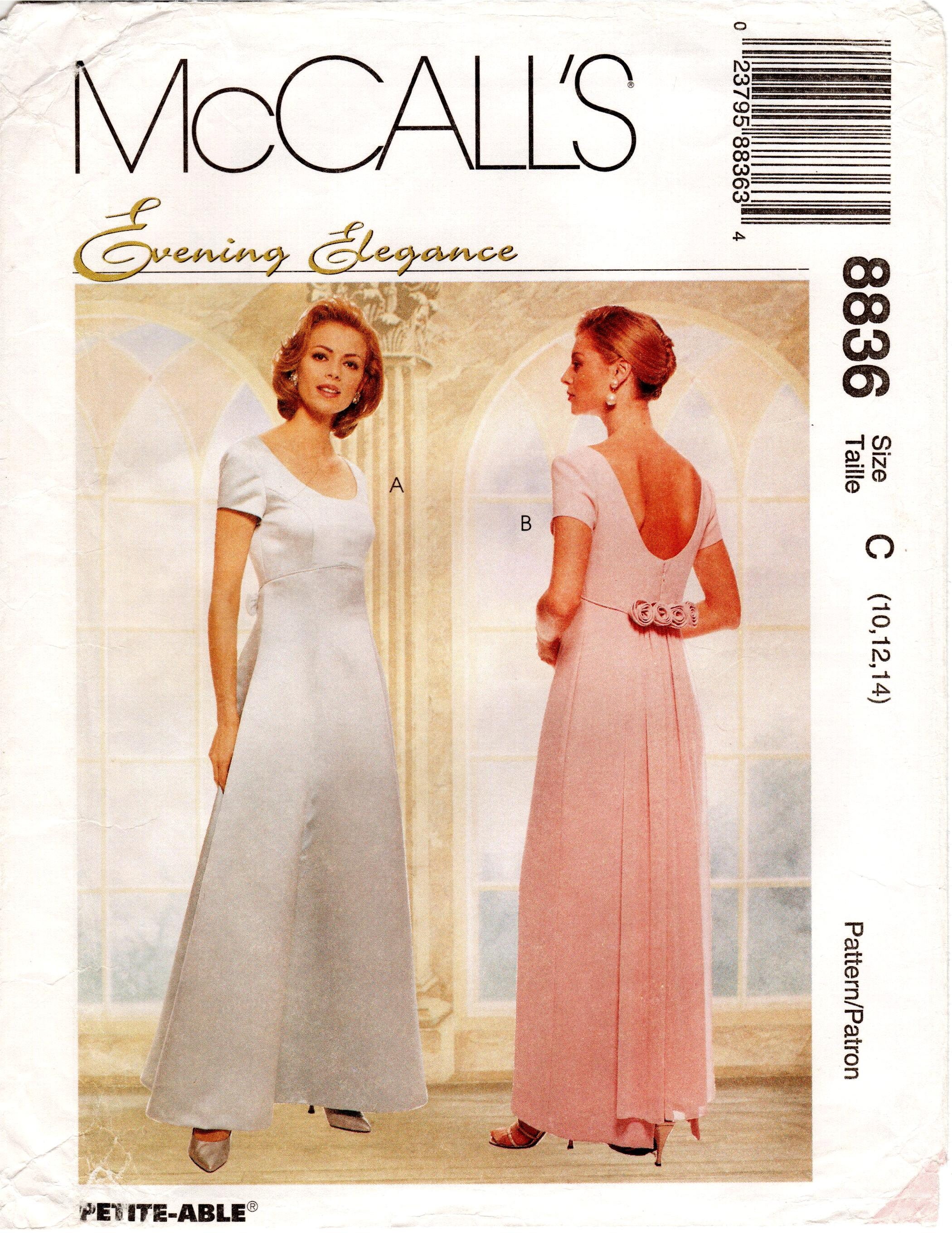 Mccall's Evening Dress Pattern 8836: Misses' Lined Gown With Train - Etsy