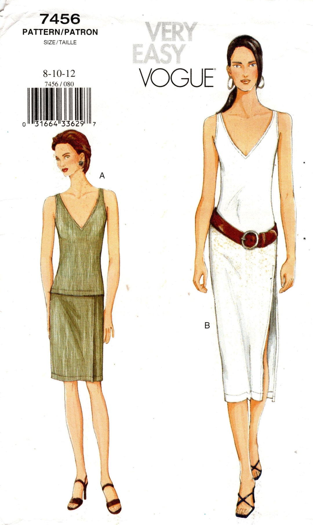 Vogue Dress Sewing Pattern 7456 - Misses' V-neck, Sleeveless, Side Slit ...