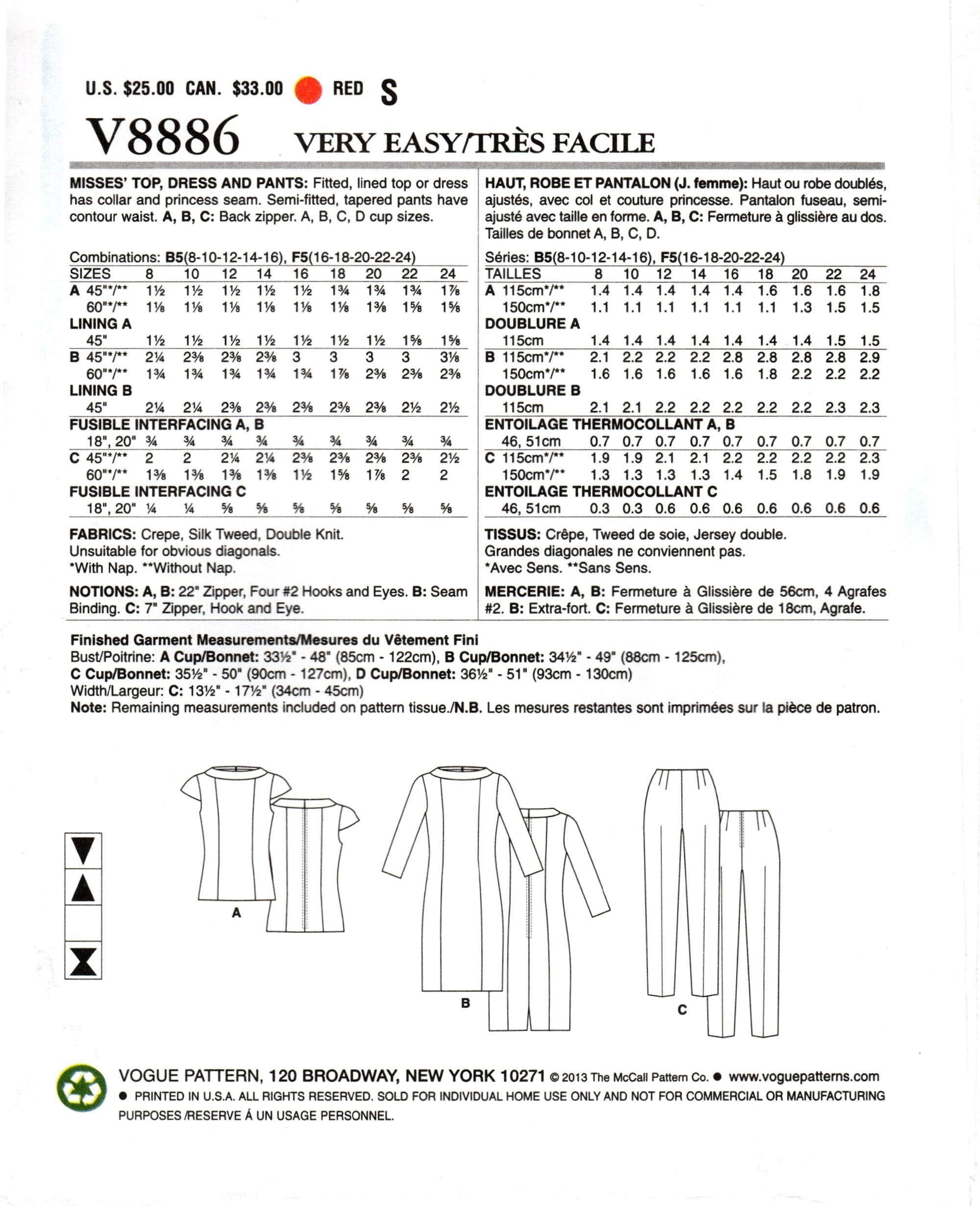 Pick Your Size Vogue Separates Pattern V8886 Misses' | Etsy