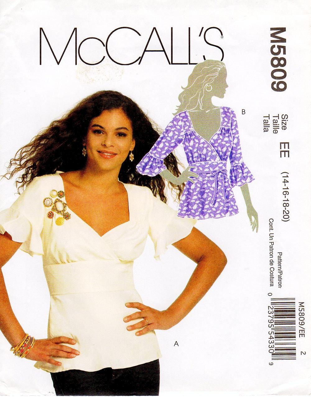Sz 14/16/18/20 Mccall's Top Pattern M5809 Misses' V-neck, Mock Wrap Top ...
