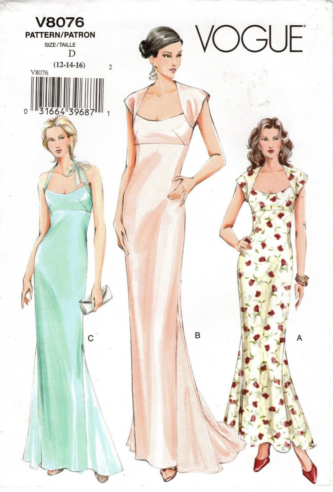 Sz 12/14/16 Vogue Dress Pattern V8076 Misses' Fit and Flare, Raised ...