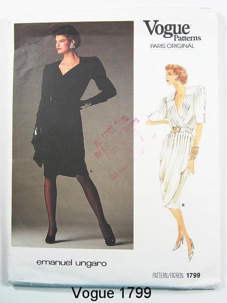 Vintage 80s Vogue Paris Original Dress Pattern 1799 - Emanuel Ungaro Sz ...