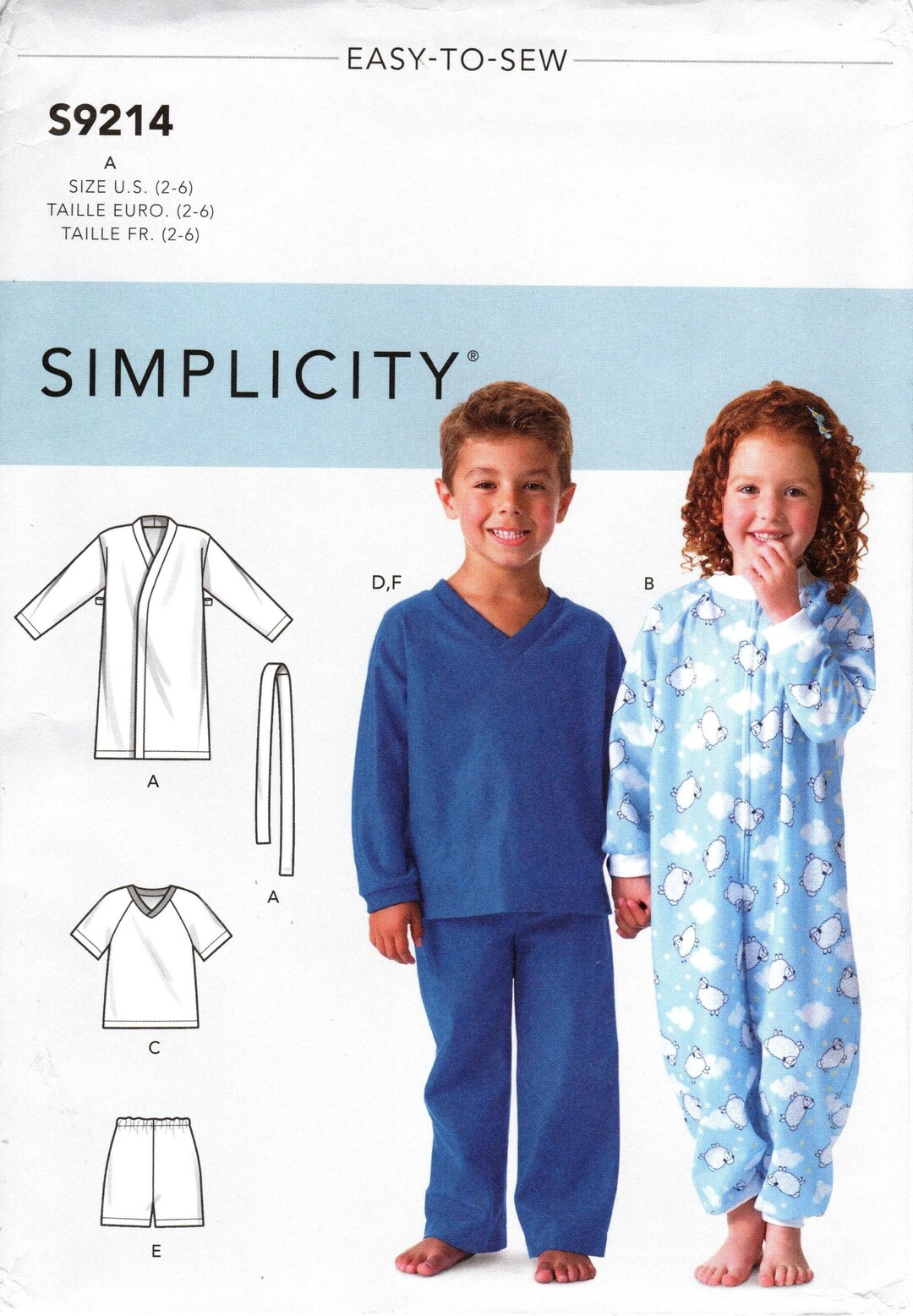 Sz 2 Thru 6 - Simplicity Sleepwear Pattern S9214 - Boy's or Girls ...