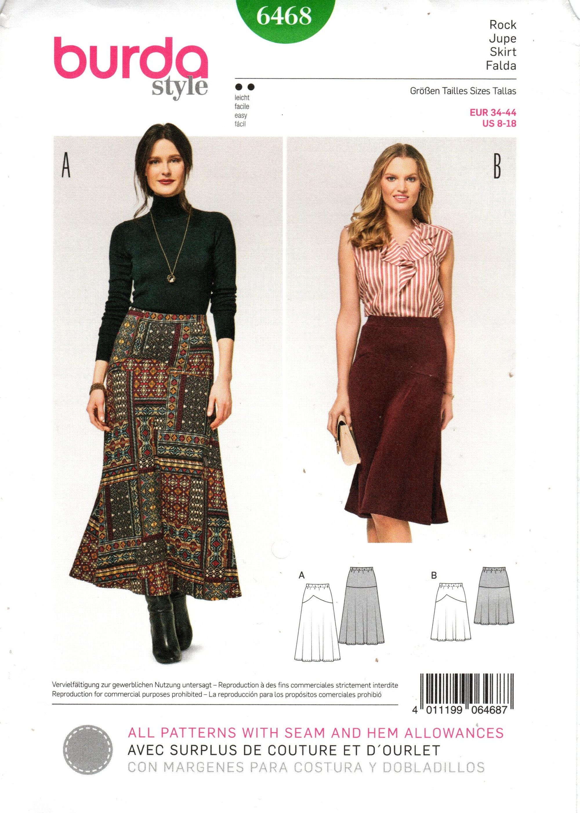 Burda 6468 Knit Skirt Sewing Pattern: Flared Asymmetrical Yoke, Size 8 ...