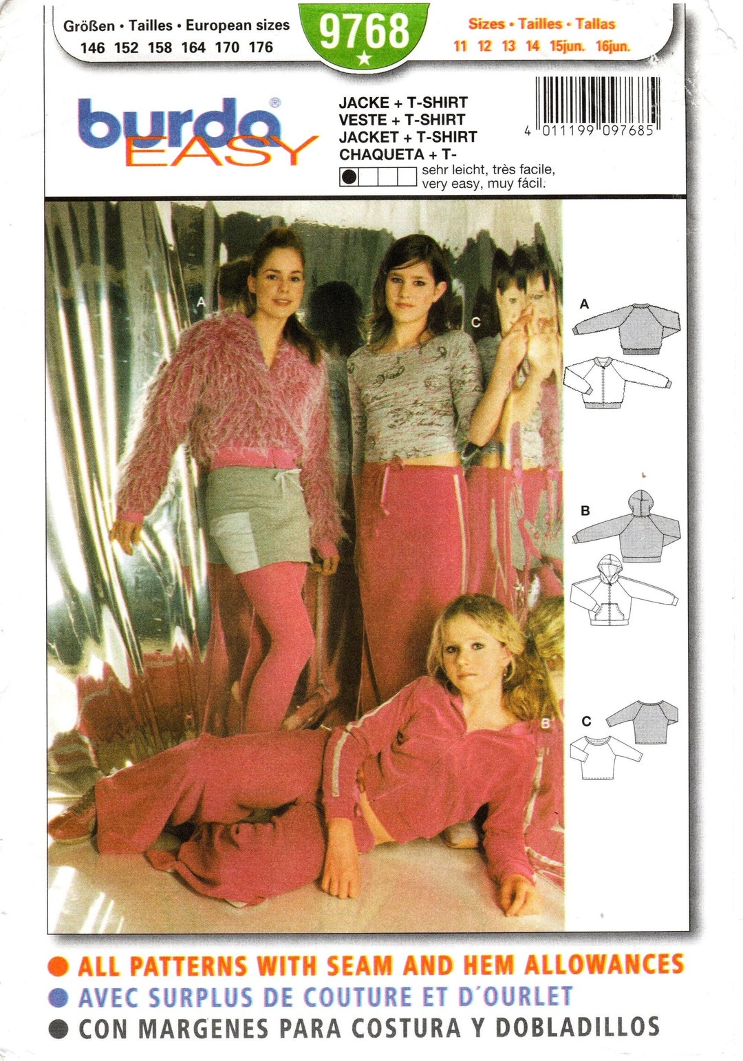 Burda 9768 Girls' Sportswear Sewing Pattern: Jacket & T-shirt Sz 11-14 ...