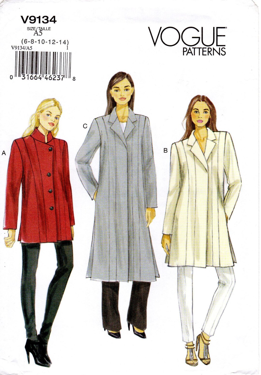 Vogue Jacket Pattern V9134: Misses' Loose-fitting Seam-detail (sizes 6 ...