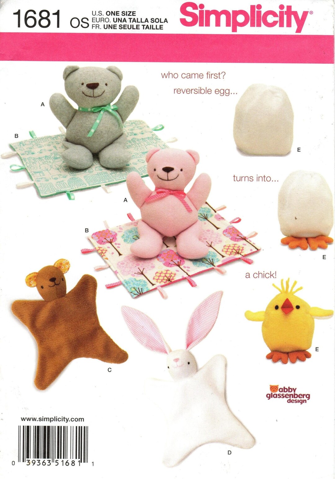 Simplicity Sewing Pattern 1681 by ABBY GLASSENBERG - Stuffed 12 1/2 ...