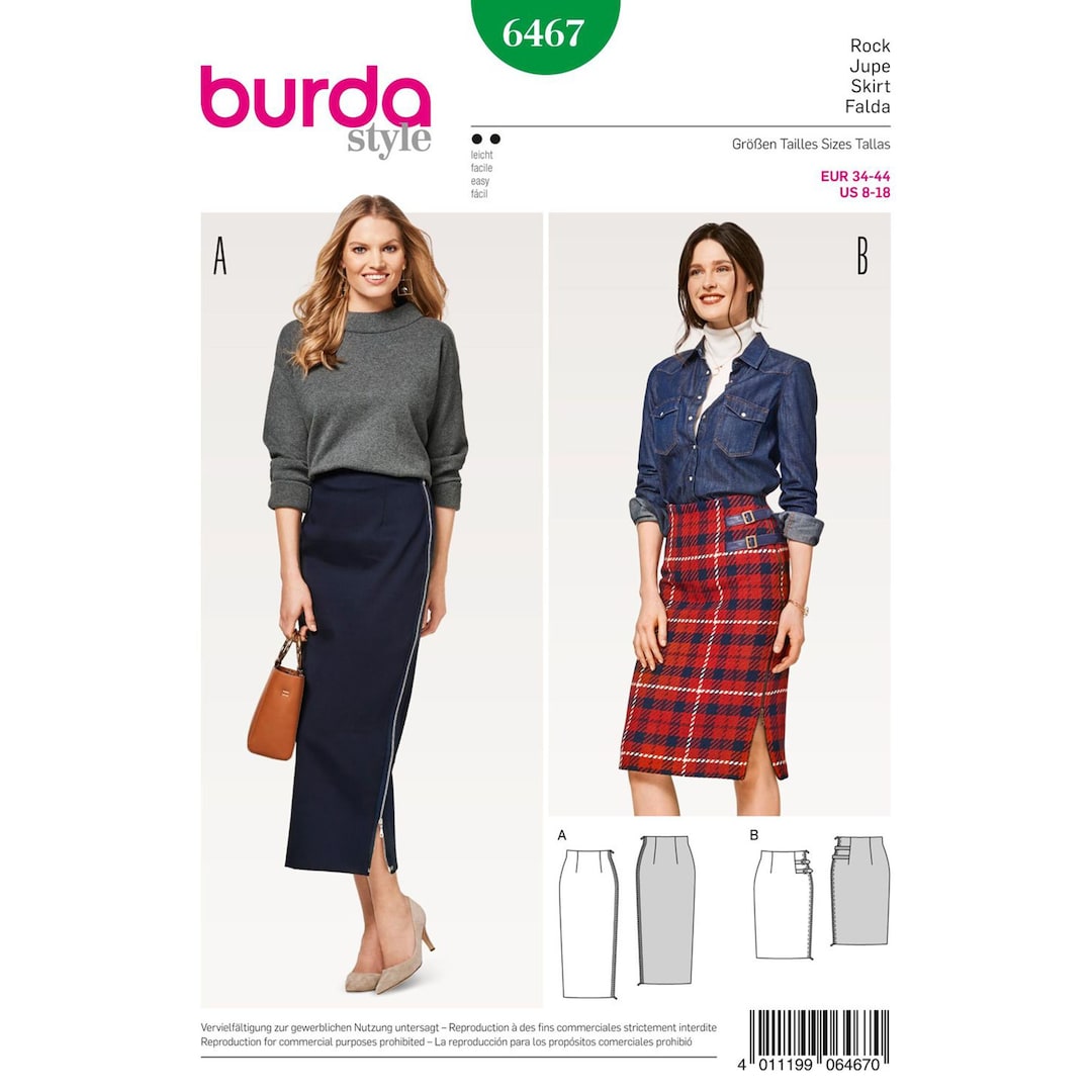 Burda Sewing Pattern 6467 - Misses' Narrow, High Waisted Skirt W/full ...
