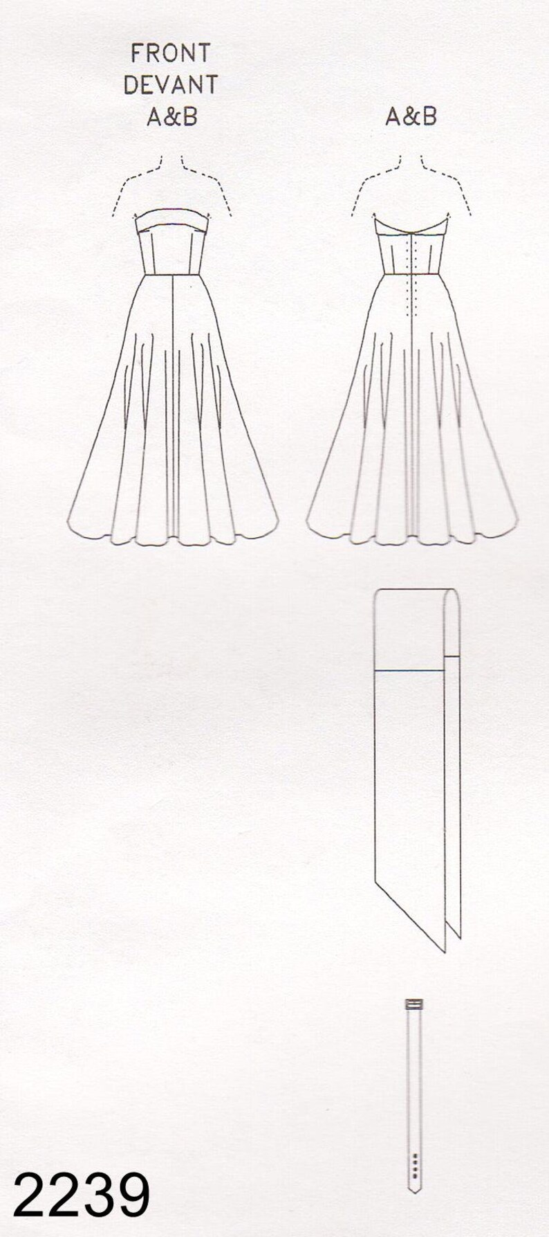 Sz 12 Bust 34 Vogue Vintage Model Pattern 2239 Misses' Strapless ...