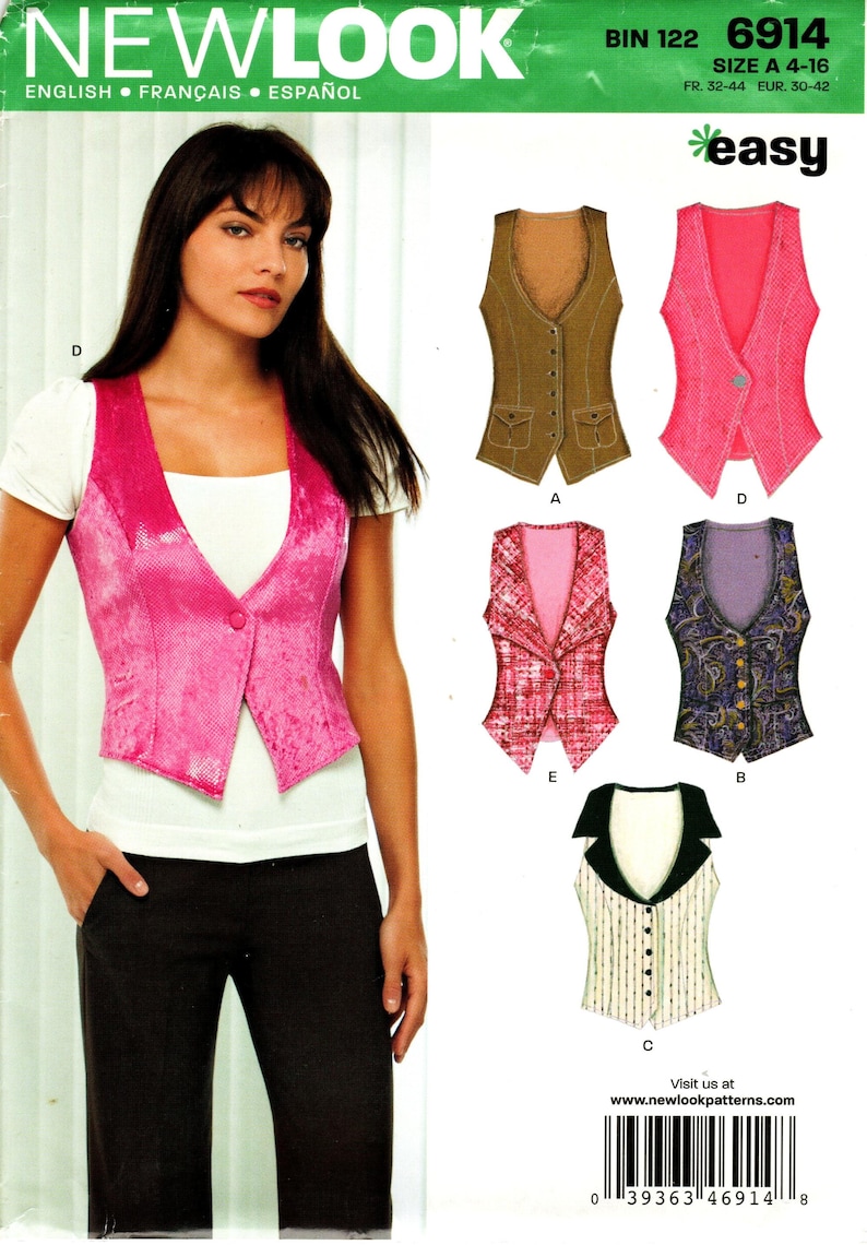Princess Seam Vest Sewing Pattern: New Look 6914, Size 4-16 - Etsy