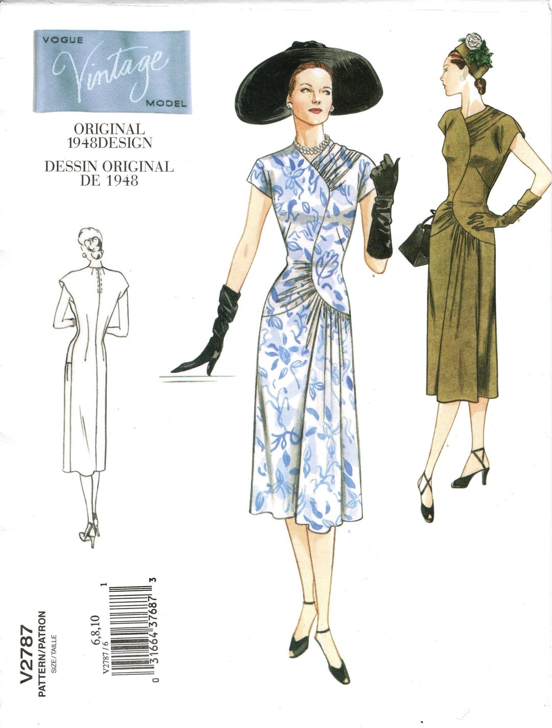 Vogue Sewing Pattern V2787 - Misses' Shaped Bodice Dress - 40's Dress ...