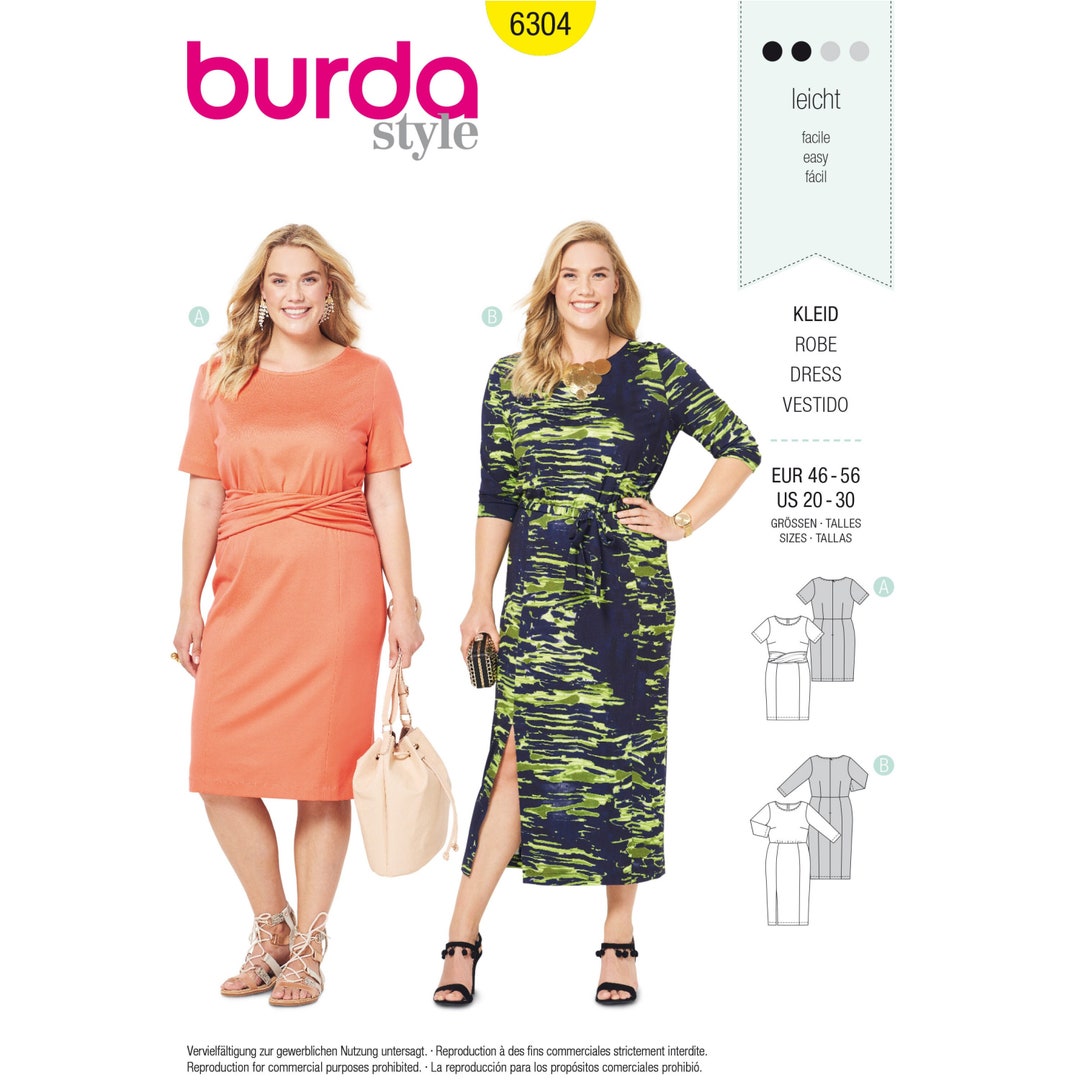 Burda Sewing Pattern 6304 - Women's Scoop-neck, Long/short Sleeve, Knit ...