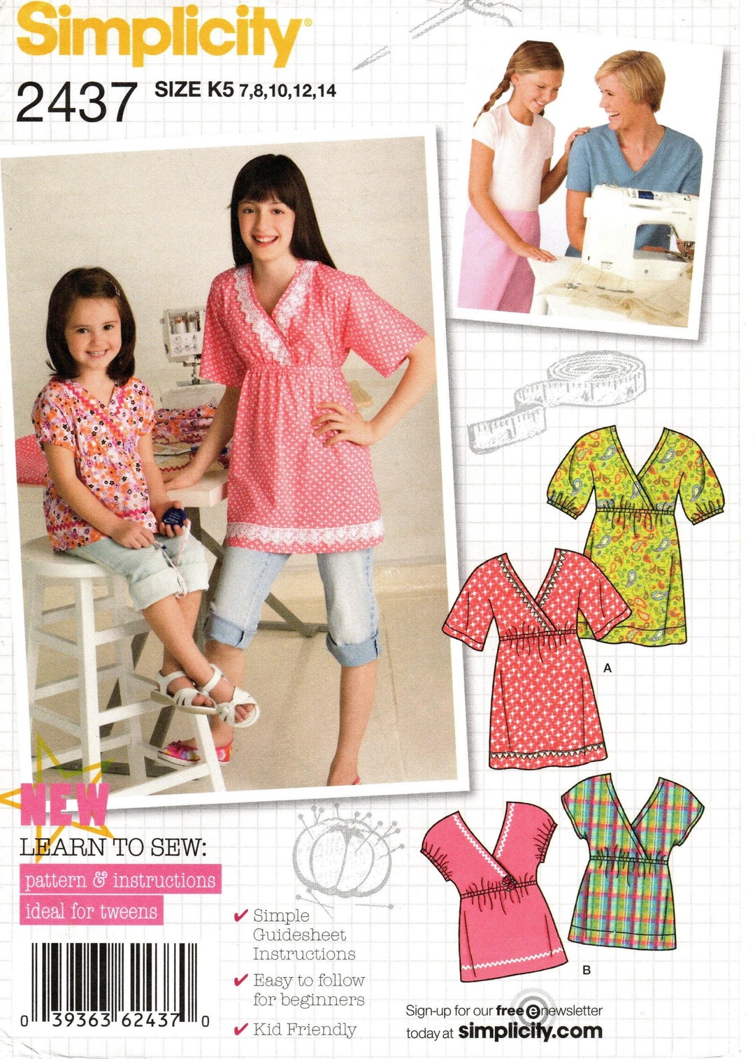Simplicity Sewing Pattern 2437 - Girls' Raised Waist Tops in Two ...