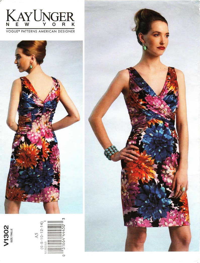 U-PICK Sz Vogue Dress Pattern V1302 by KAY UNGER Misses' Lined V-neck ...