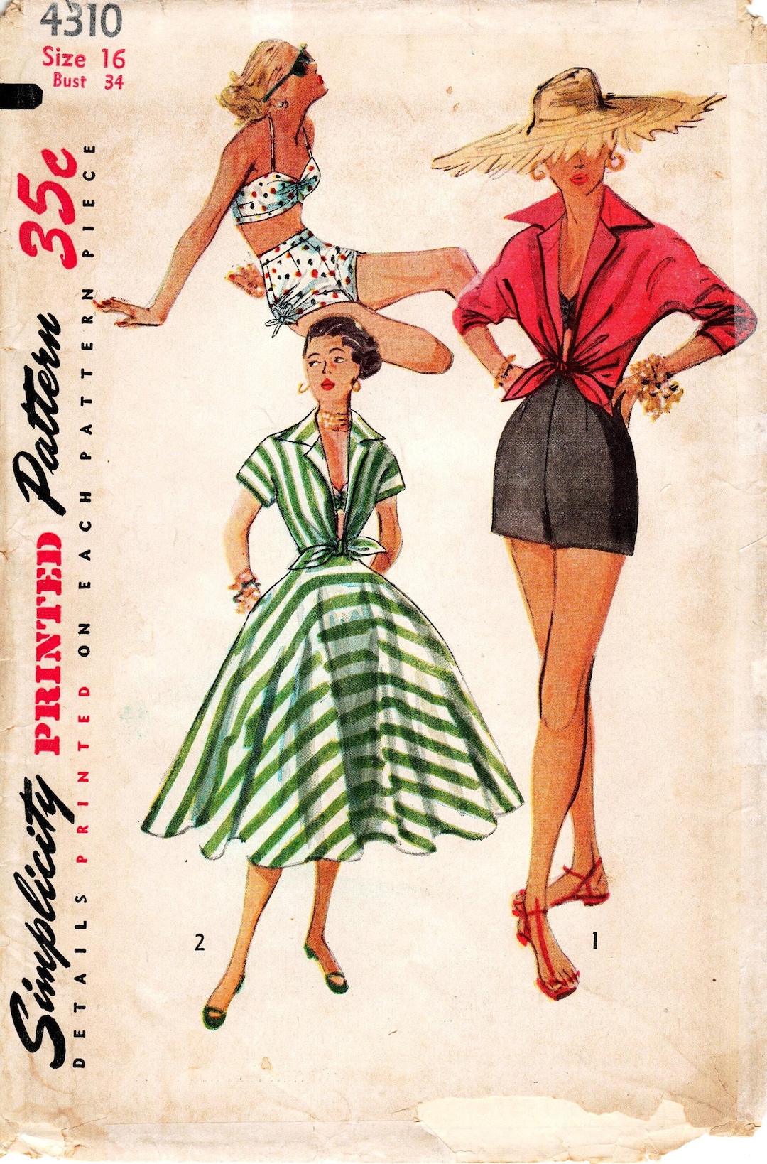 Simplicity Sewing Pattern 4310 Misses' 1950's Playsuit Shorts, Bra ...