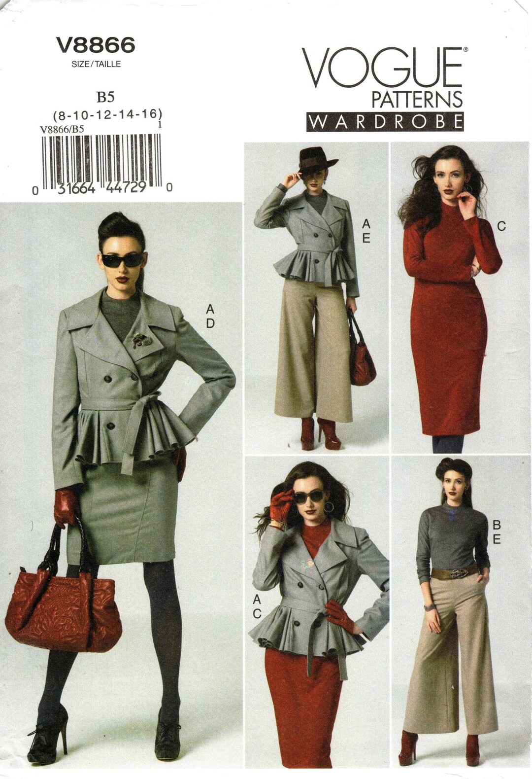 Vogue 8866 Sewing Pattern: Misses' Peplum Jacket, Top, Dress, Pants ...