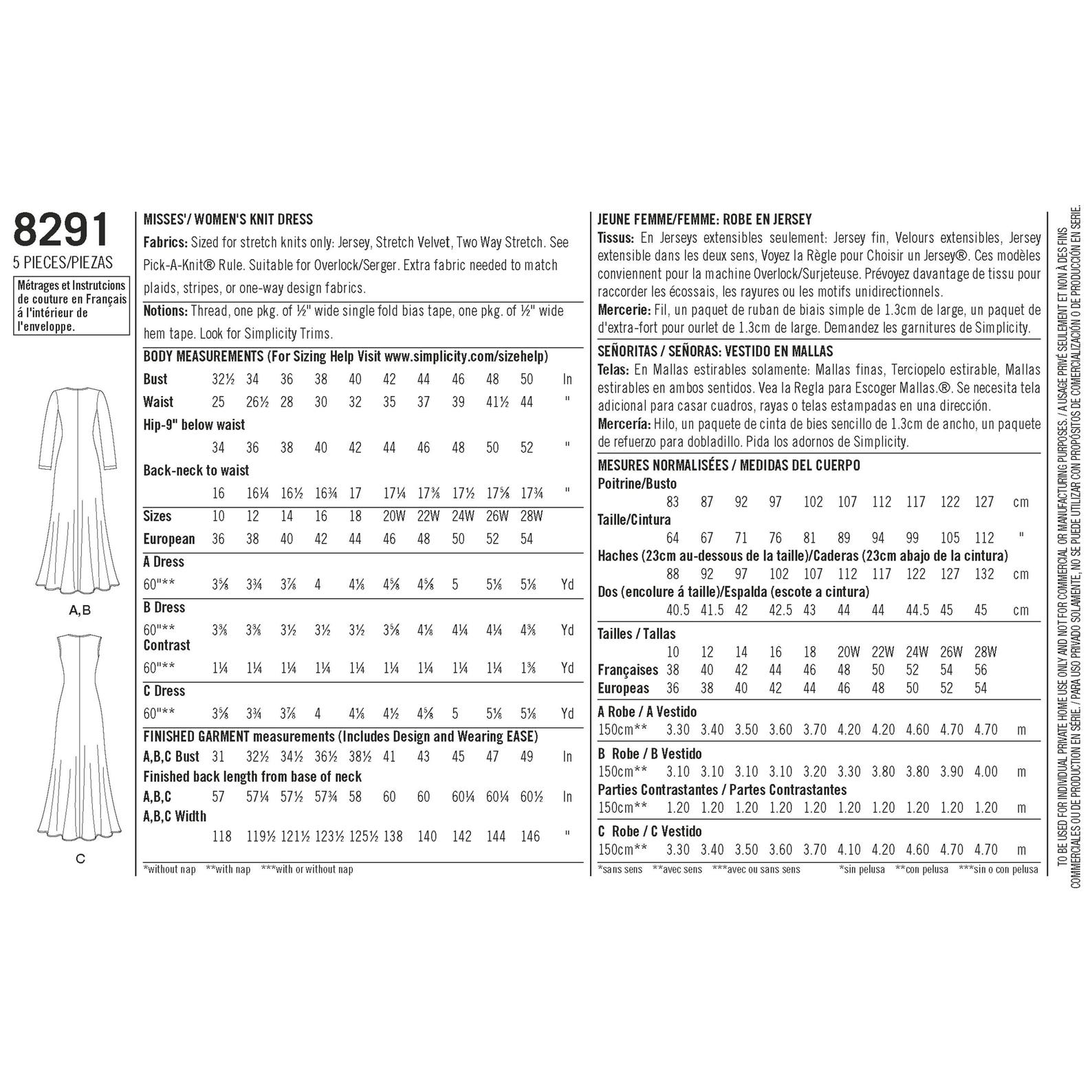 Pick Your Size Simplicity Dress Pattern D0640/8291 | Etsy