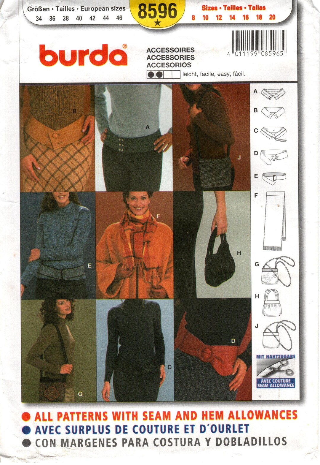 Burda Sewing Pattern 8596 - Misses' Fashion Accessories - Hand and ...