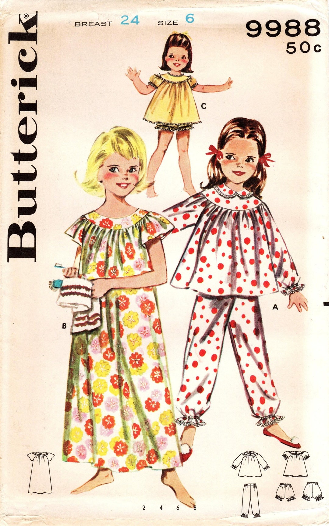 U-PICK Sz - Butterick Girls' Pattern 9988 - Girls' Sleepwear Lingerie ...