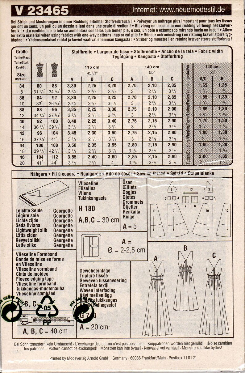 Sz 8 to 20 Neue Mode Pattern V23465 Misses' Sleeveless, V-neckline ...