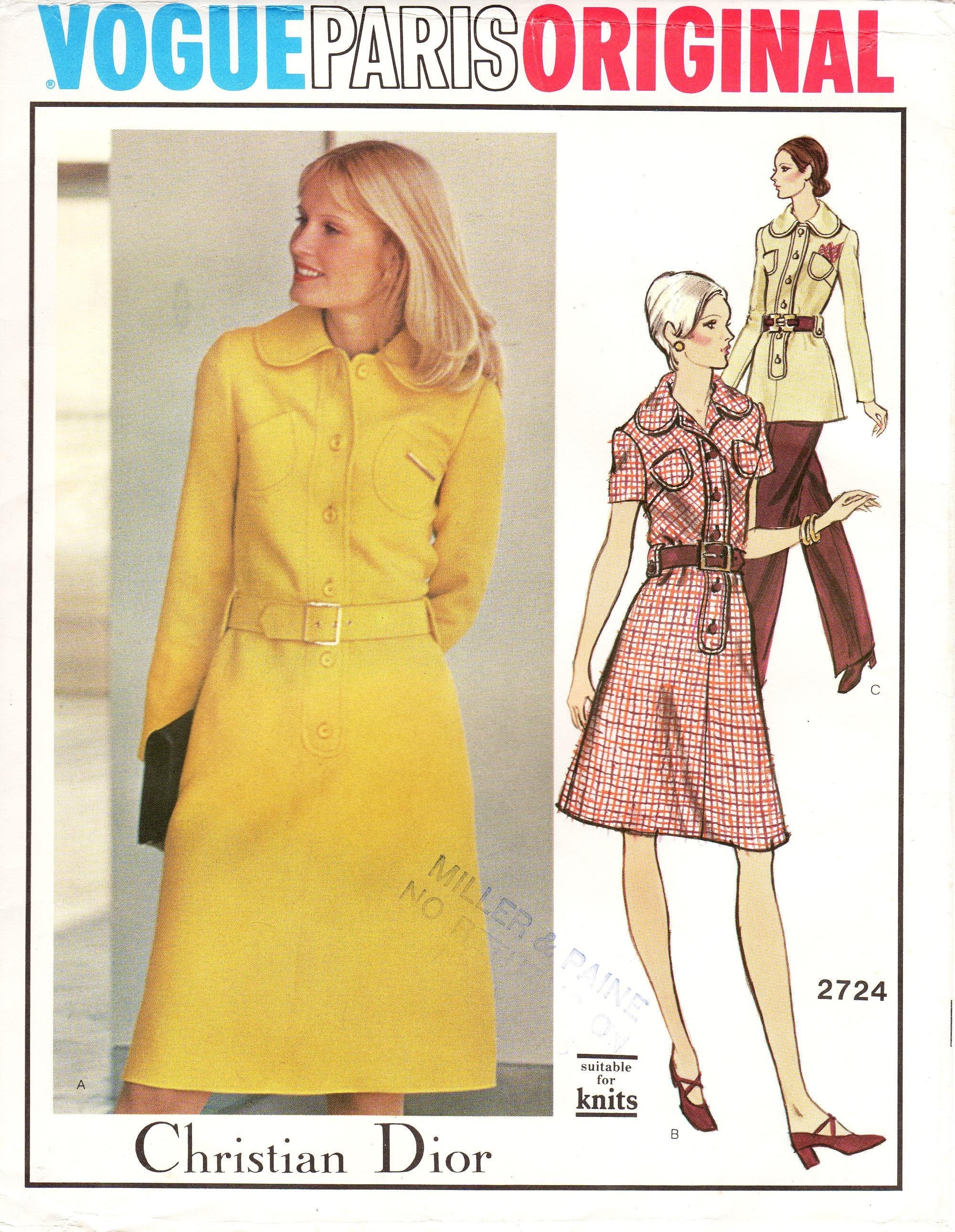 1970s VOGUE Christian Dior Sewing Pattern 2911 Misses Above