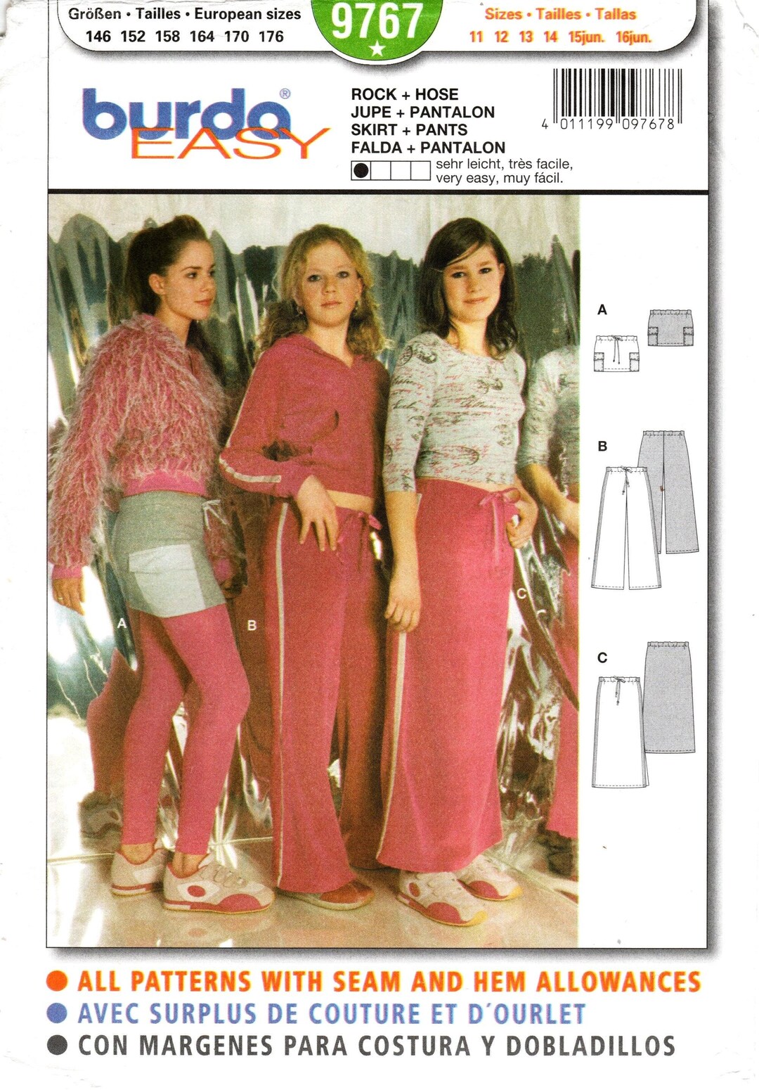 Burda Sewing Pattern 9767: Girls' Sportswear Skirt & Pants - Size 11-14 ...