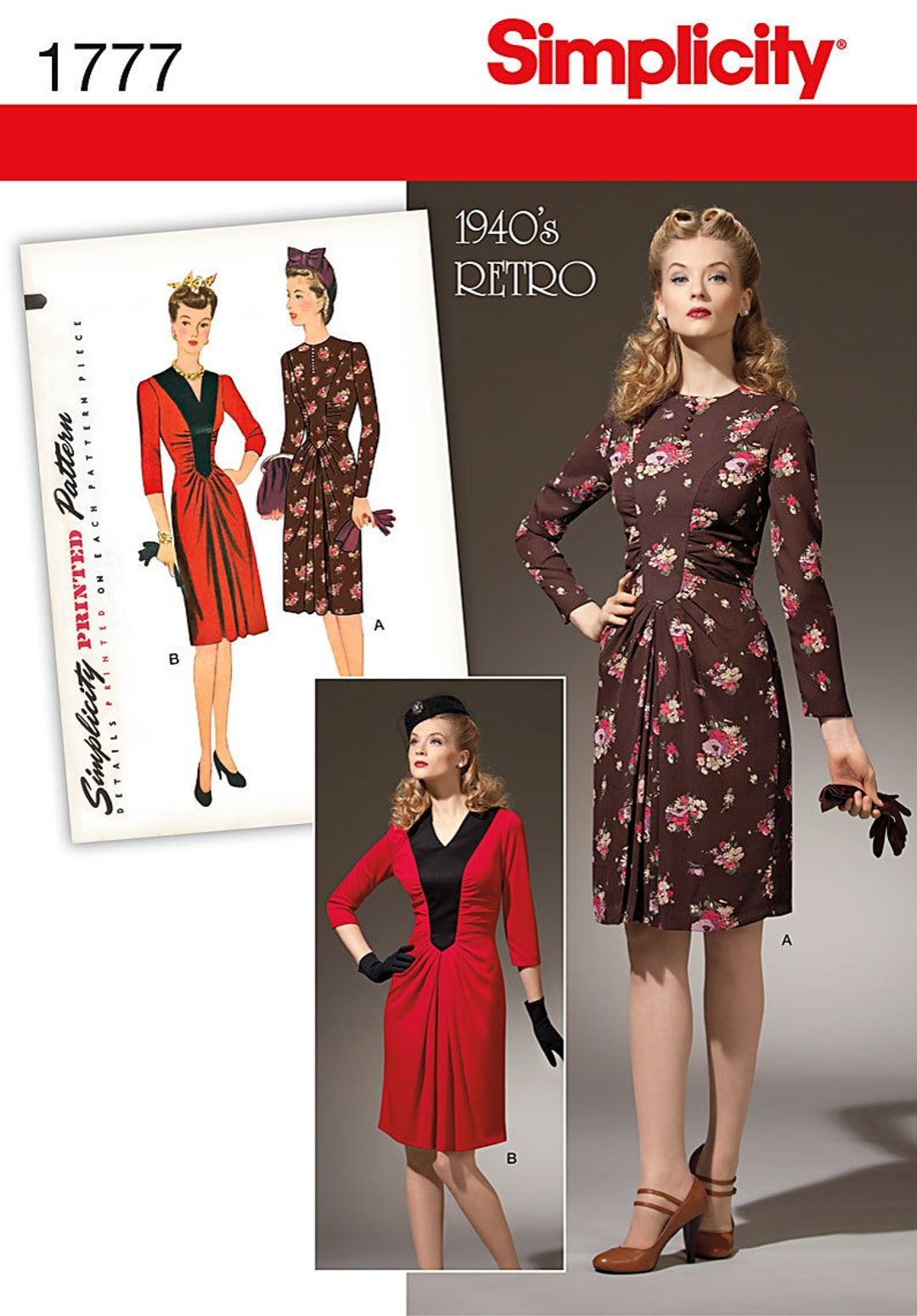 Pick Your Size - Simplicity Dress Pattern 1777 - Misses' 1940's Retro ...