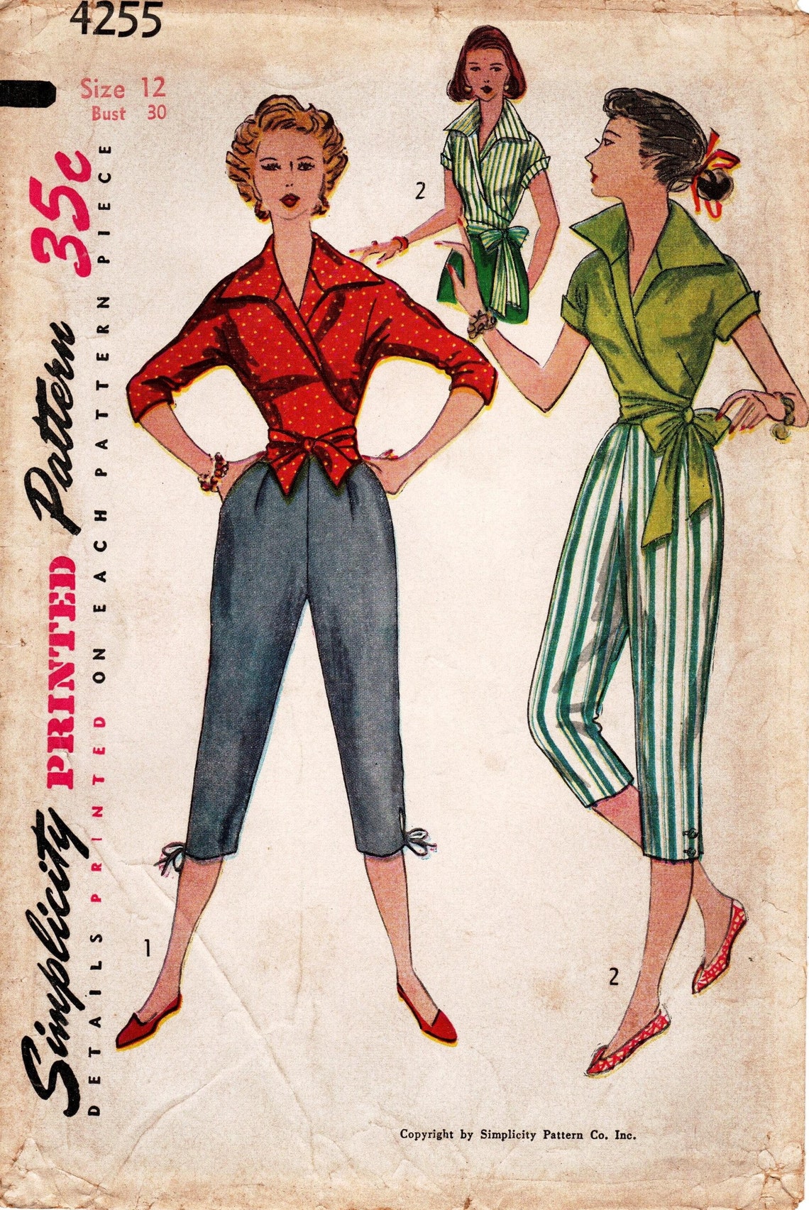 SZ 12/bust 30 Vintage 50s Simplicity 4255 Misses' Wrap Around Blouse ...