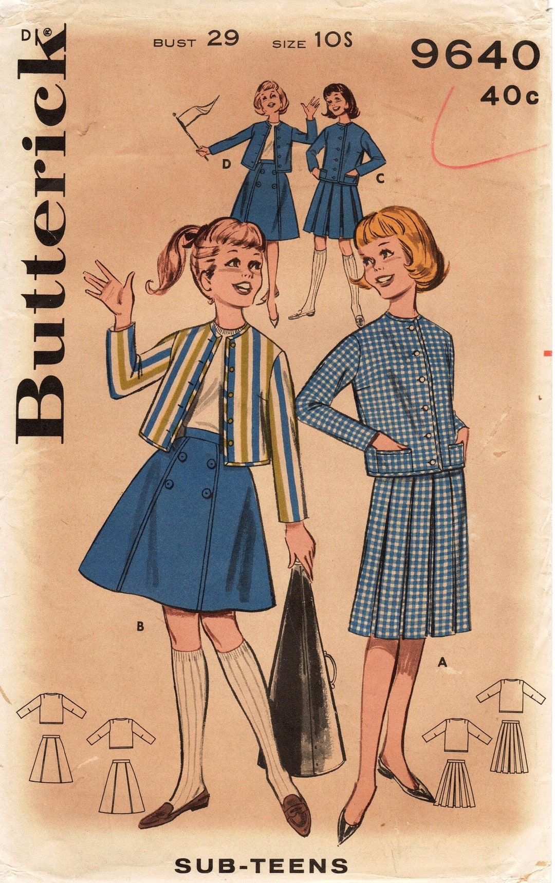 60s Butterick Sewing Pattern 9640: Girls' Jacket & Skirt - Bust 29" - Etsy