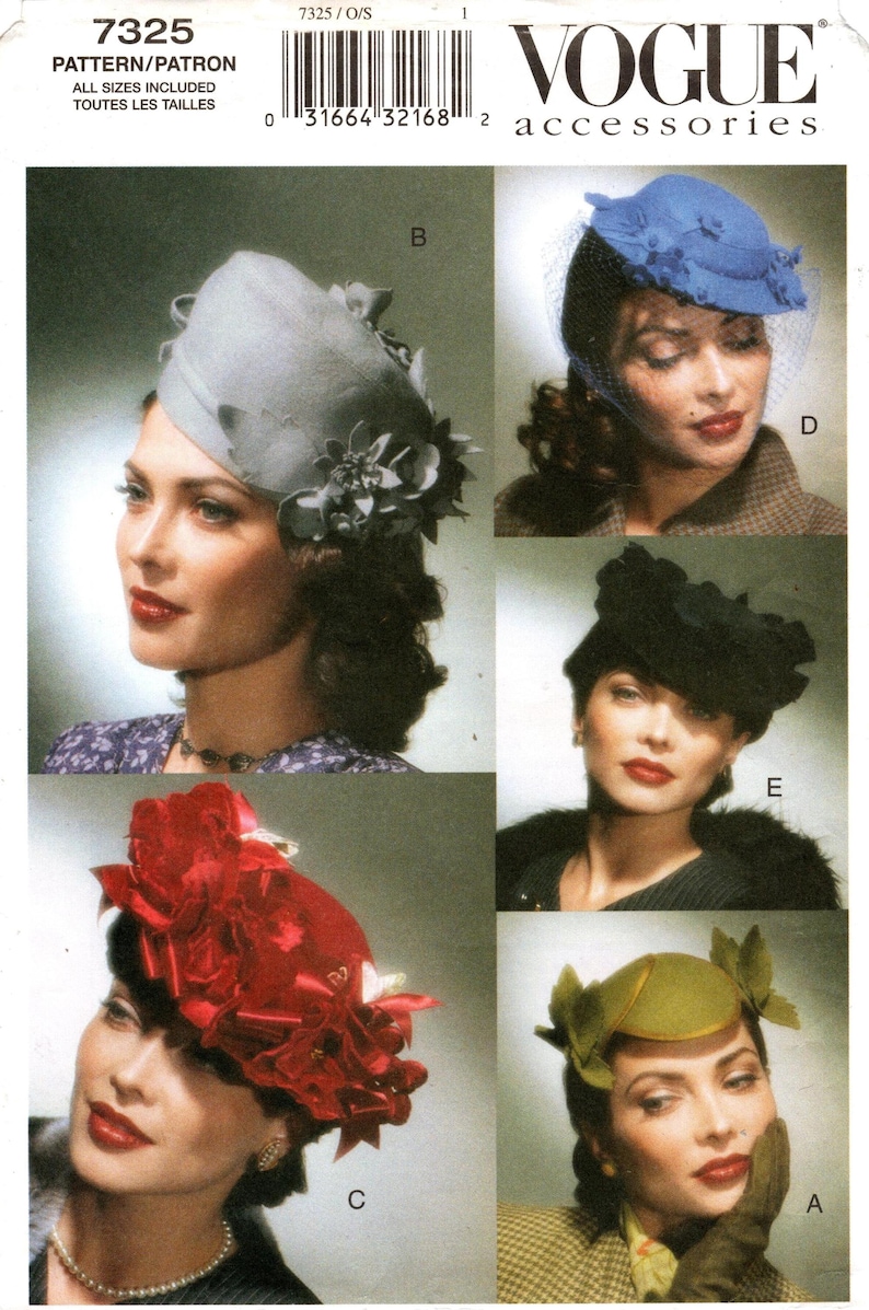 Vogue 7325 Fascinator Hat Sewing Pattern: 1940s-50s Styles - Etsy