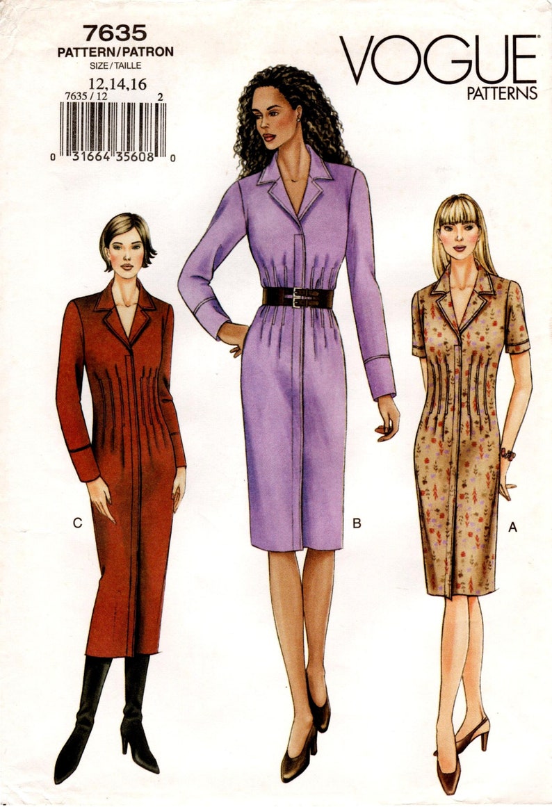 Sz 12/14/16 Vogue Dress Pattern 7635 Misses' Straight - Etsy