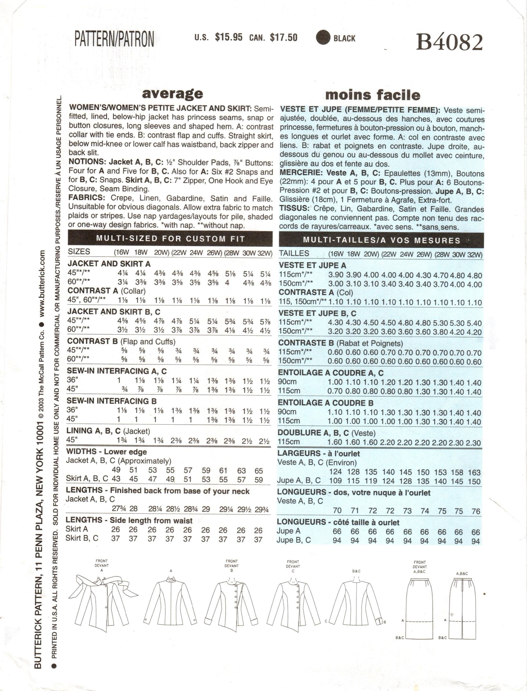 Sz 22W/24W/26W Butterick Suit Pattern B4082 by DIAHANN - Etsy