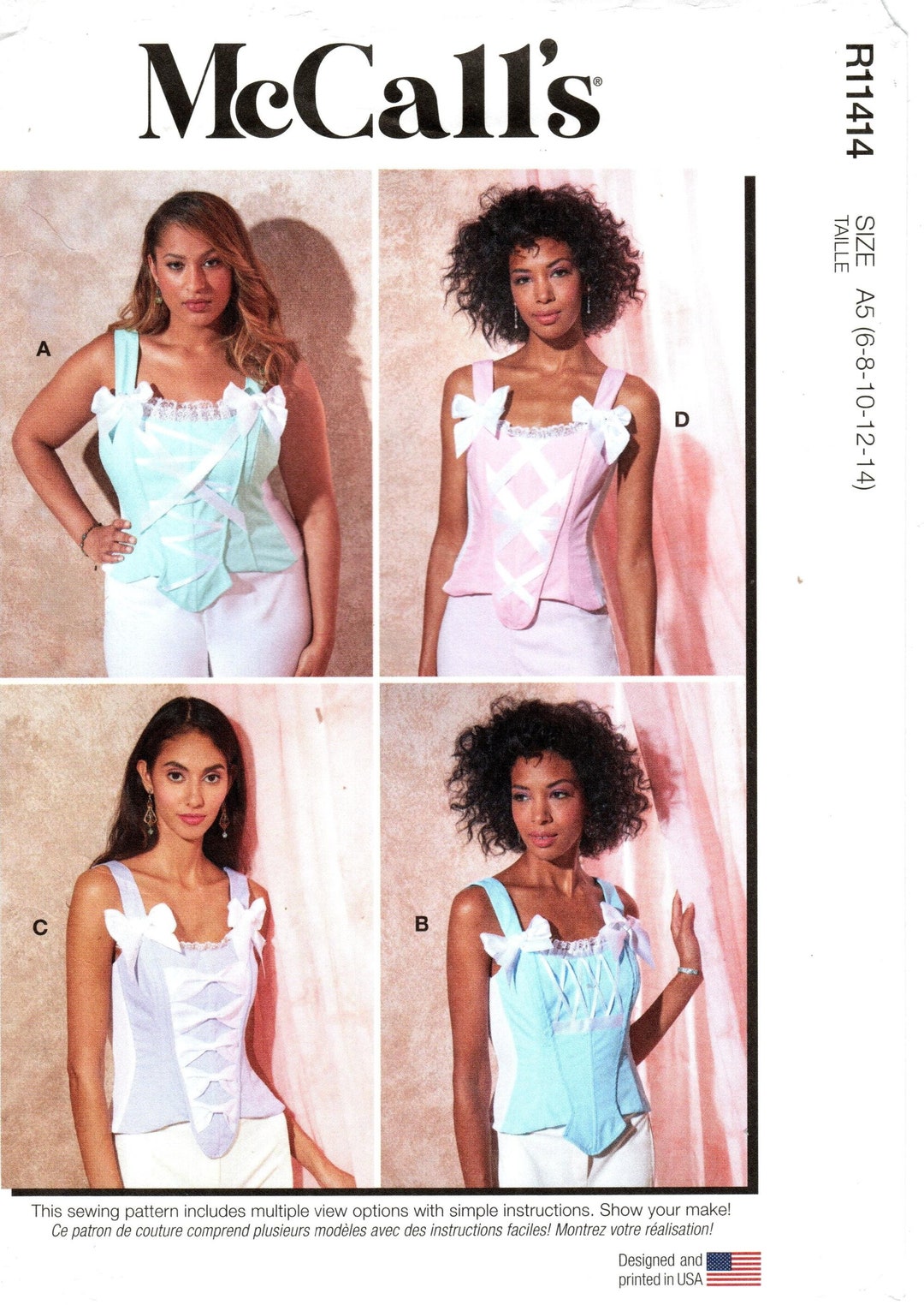 Mccall's Corset Sewing Pattern R11414 - Misses' Boned Corsets With Bows - Etsy