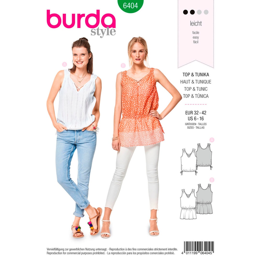 Burda Sewing Pattern 6404 - Misses' Sleeveless Loose Fitting, Top or ...