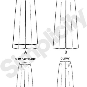 Simplicity Sewing Pattern 2562 Misses' Wide Leg, Cuffed Pants for Slim/average/curvy Figures ...