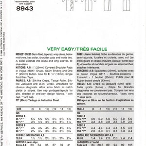 Sz 6/8/10 - Vogue Pattern 8943 - Misses' Semi-fitted, V- Neckline, Cape ...