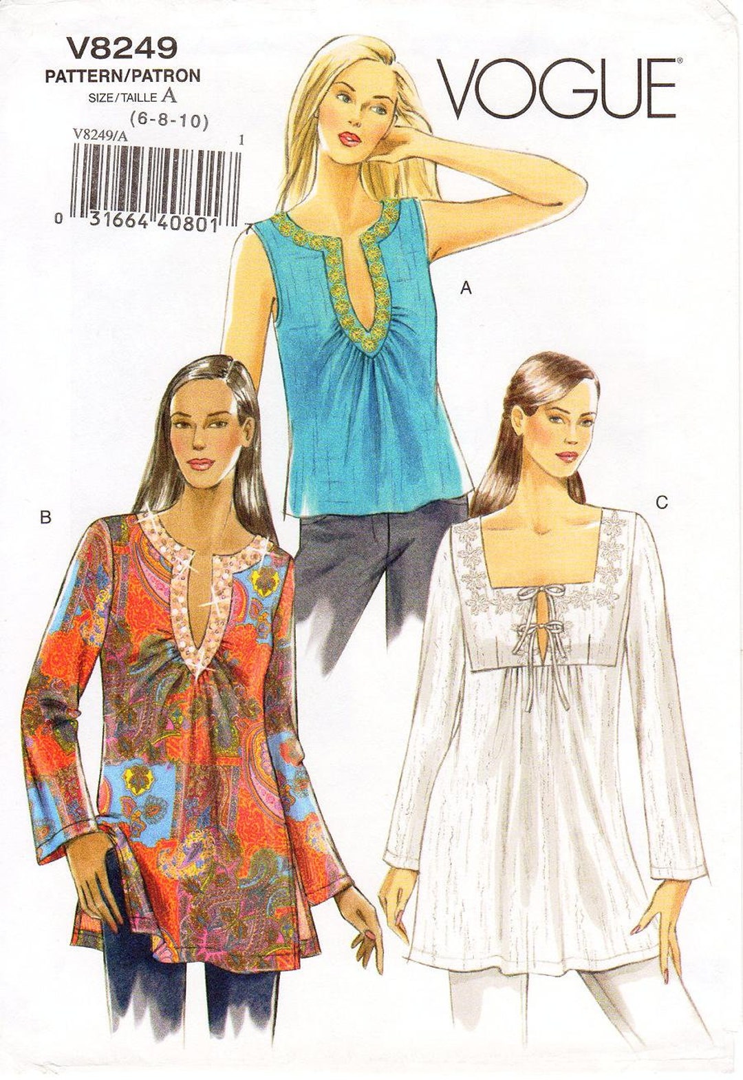 Pick Your Size - Vogue Top Pattern V8249 - Misses' Loose Fitting Top or ...