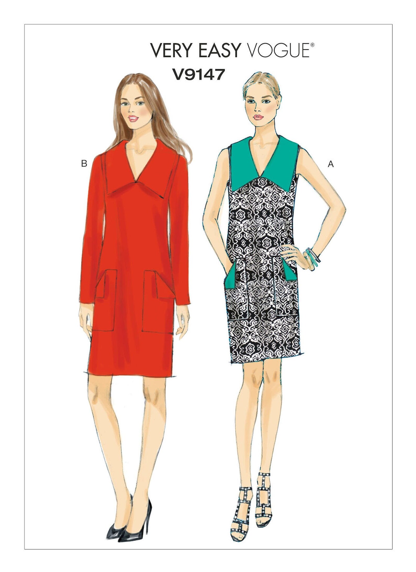 Pick Your Size Vogue Dress Pattern V9147 Misses' Wide Collar Shift ...