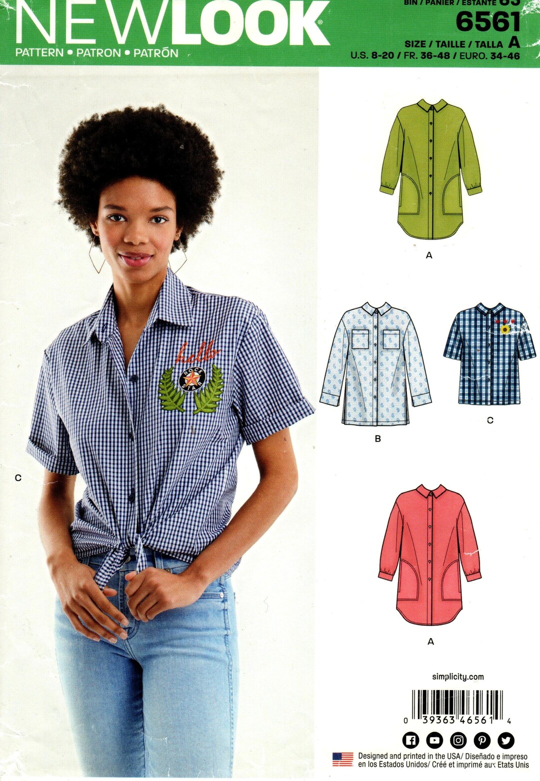New Look 6561 Sewing Pattern: Misses' Shirts, Three Lengths (sizes 8-20 ...