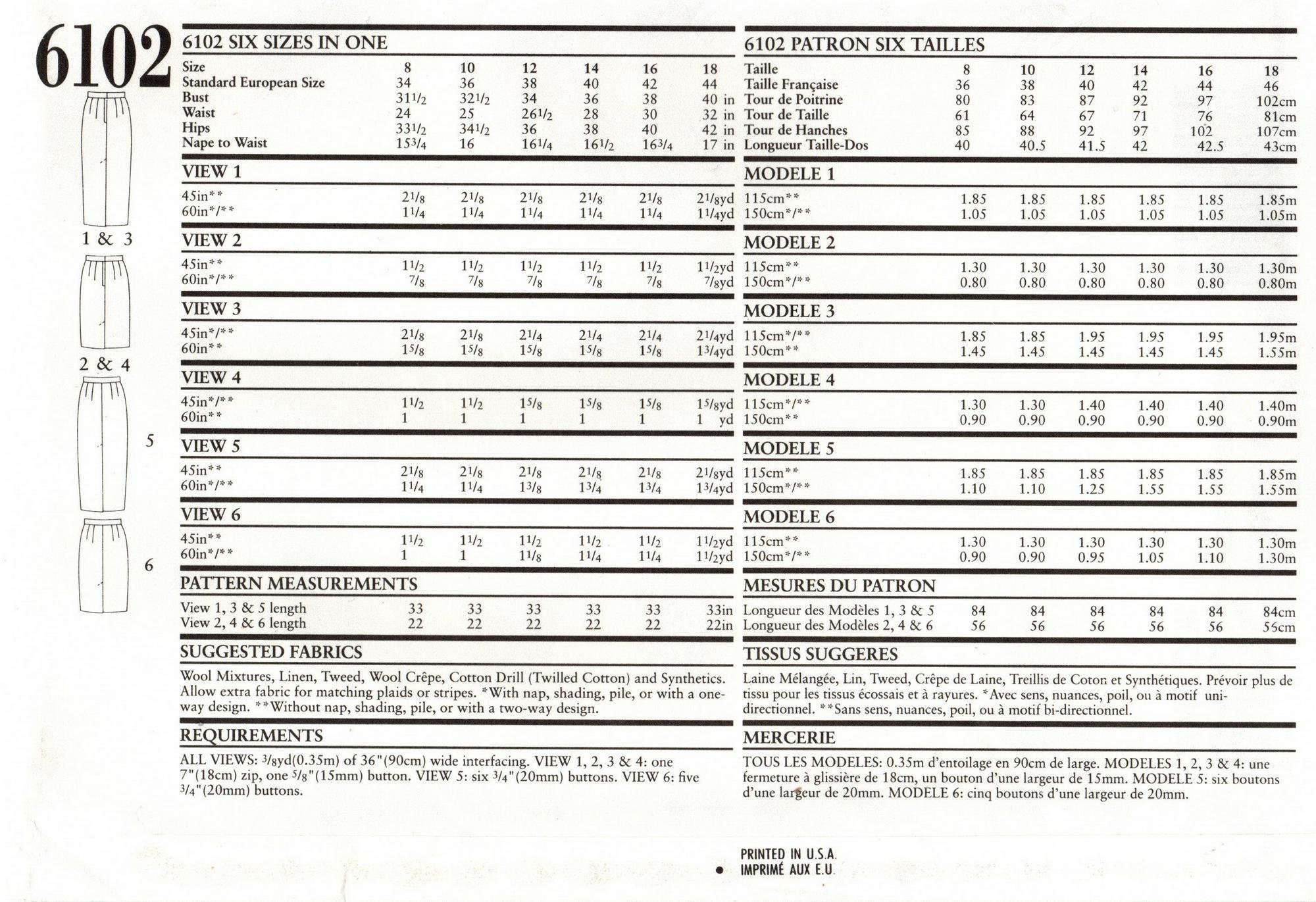 Sz 8 Thru 18 New Look Skirt Pattern 6102 Misses' Straight/tapered ...