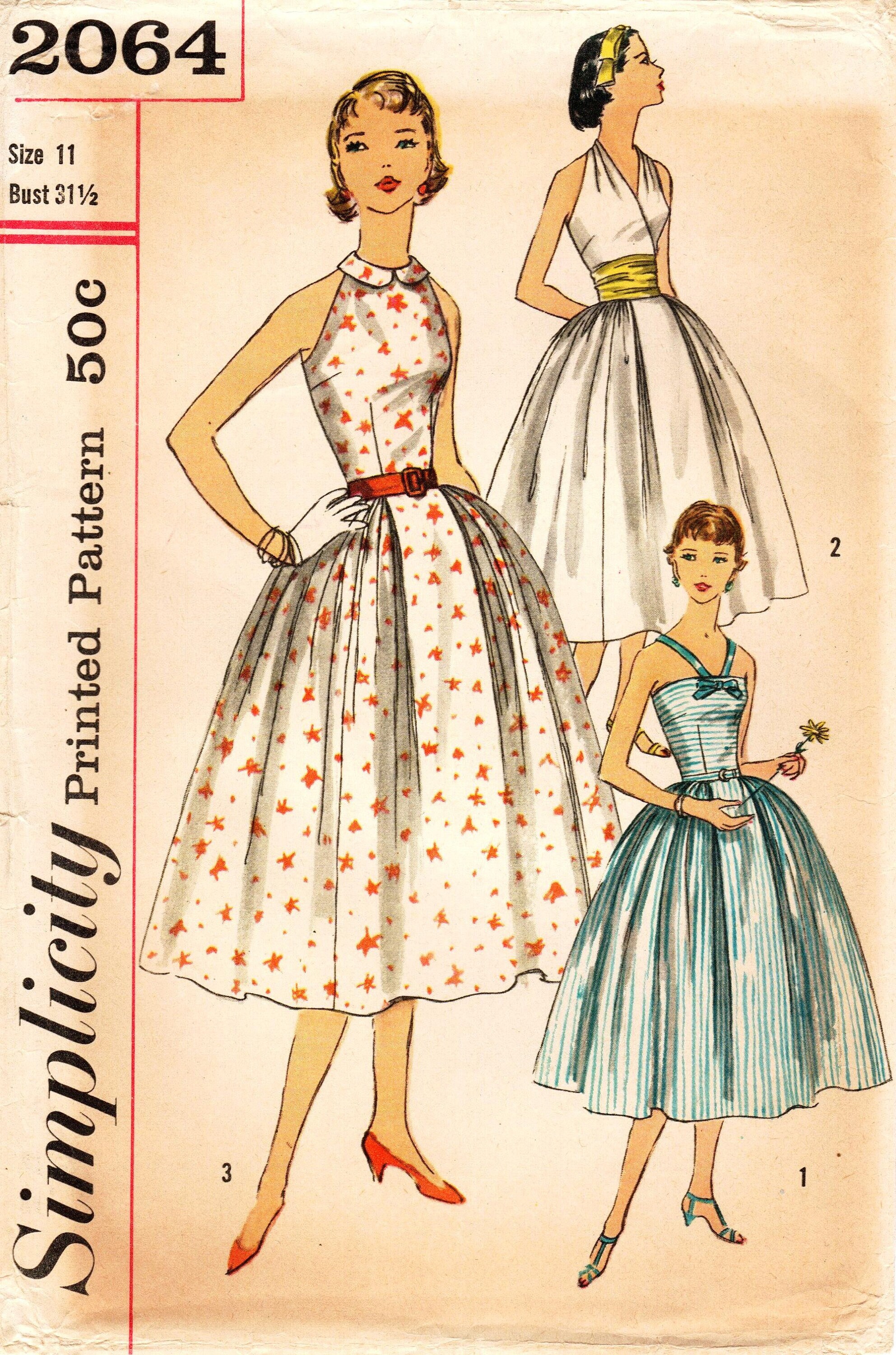 SZ 11/bust 31.5 Vintage 1950s Dress Pattern Simplicity 2064 Misses' Fit ...