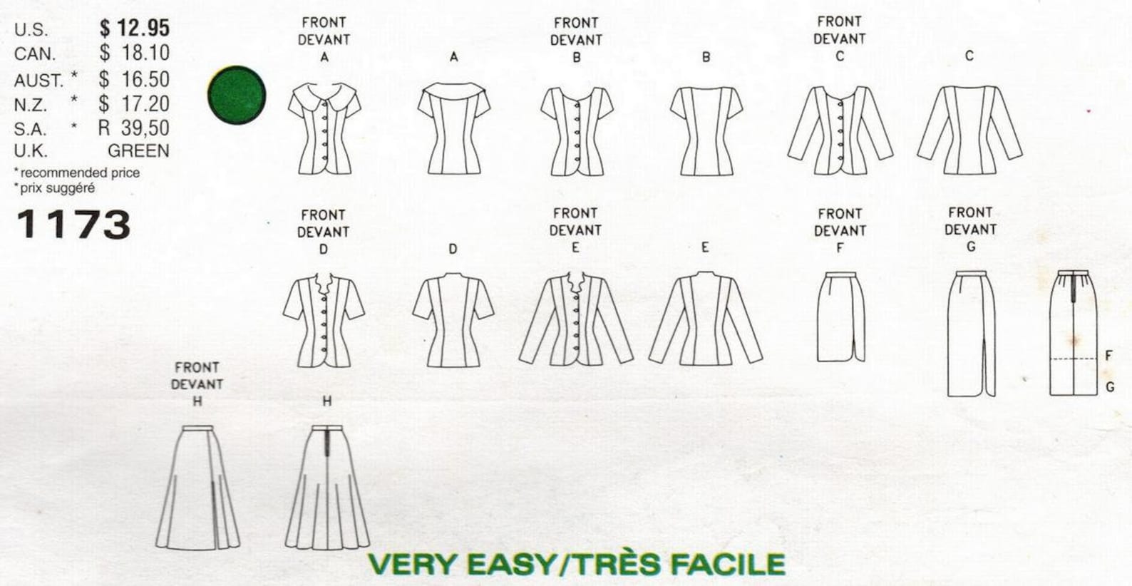 Vogue 1173 Sewing Pattern: Fitted Top & Skirt, Neckline Variations ...