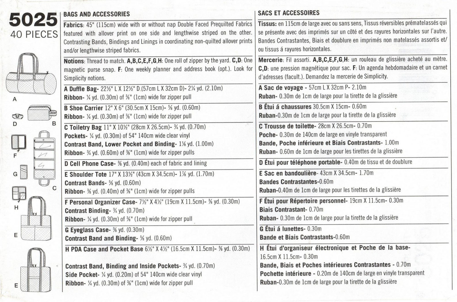 Simplicity Accessories Pattern 5025 Misses' Bags and Accessories Duffle ...